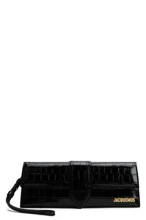 Jacquemus Mini Crocodile-embossed Pouch Handbag With Coin Zip And Card Slots - Black