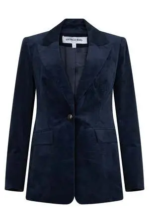 Veronica Beard Velvet Jacket With Button Front & Tailored Fit - Blue