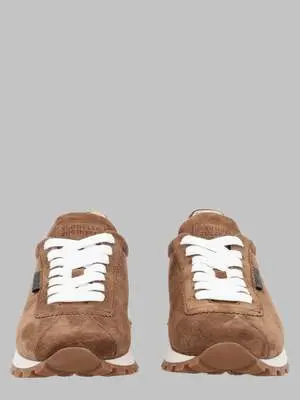 Brunello Cucinelli Runner Sneaker In Suede Leather With Shiny Tab - Brown