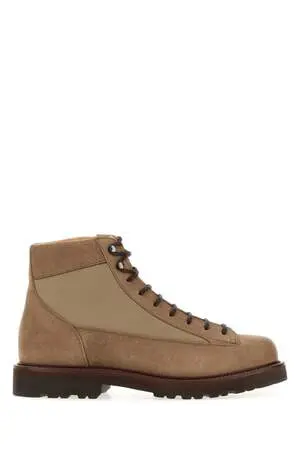 Brunello Cucinelli Cappuccino Suede And Fabric Ankle Boots - Camel
