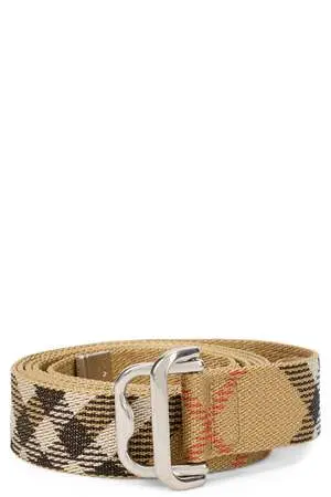 Burberry Checkered Belt With Shiny Metal Buckle - Beige