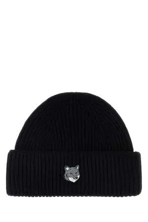 Maison Kitsuné Fox Head Large Beanie - Black