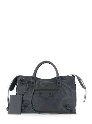 Balenciaga Le City Medium Handbag In Leather With Adjustable Removable Shoulder Strap, Top Zip Closure And Gold Hardware - Grey