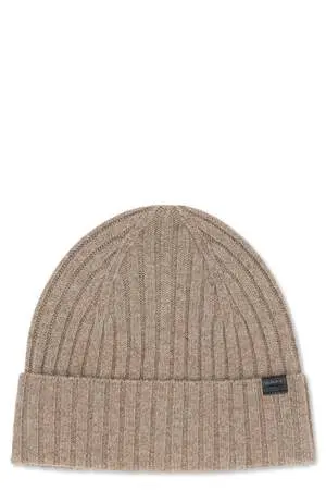 BOSS Ribbed Knit Beanie - Beige