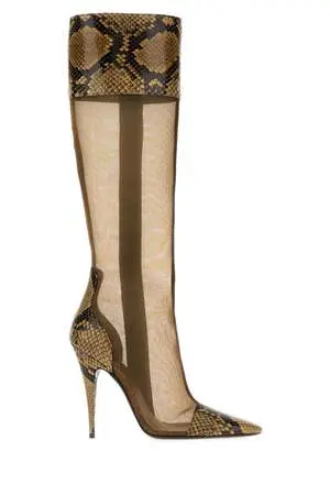 Saint Laurent Mesh And Leather 77 Boots With 11 Cm Heel - Multicoloured