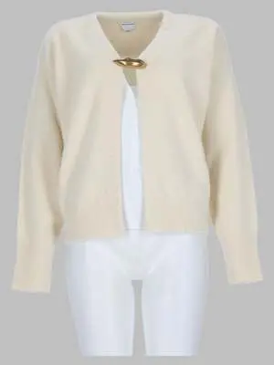 Bottega Veneta Knit Cardigan With Hook Closure - Ivory