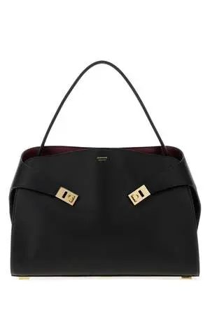 FERRAGAMO Leather Large Hug Soft Shoulder Bag - Black