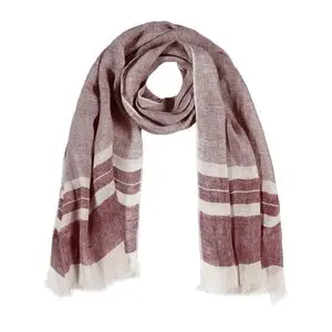 HERITAGEMODA Neutrals / Plum Horizon – Light Beige Linen Scarf With Muted Plum Stripes - Red