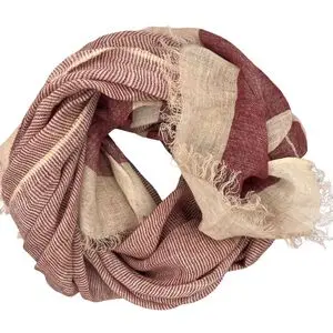 HERITAGEMODA Neutrals/ Plum Horizon – Light Beige Linen Scarf With Muted Plum Stripes - Red