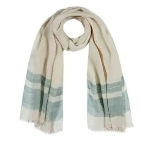HERITAGEMODA Neutrals Handwoven Light Beige Linen Scarf With Sage Green Colour-block Detail - Beige/green