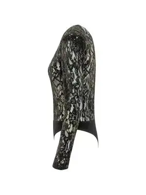 ACTUALEE Sequin-embellished Lace Bodysuit - Black