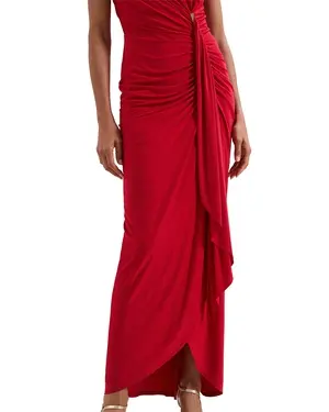 PHASE EIGHT Ruffled Side Gathered Maxi Dress - Bright Red