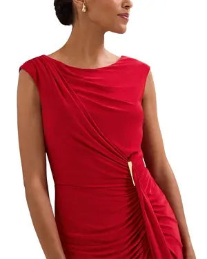 PHASE EIGHT Ruffled Side Gathered Maxi Dress - Bright Red