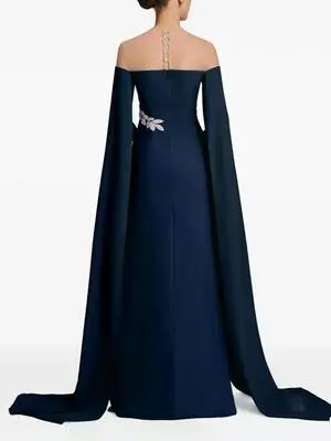 CRISTALLINI Kassandra Leaf-embellished Cape-sleeve Maxi Dress