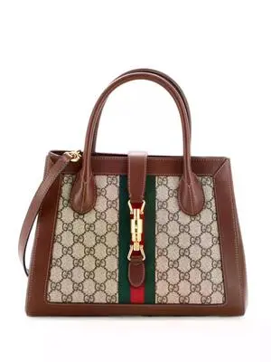 Gucci Jackie 1961 Web Gg Canvas And Leather Medium Tote Bag - Brown