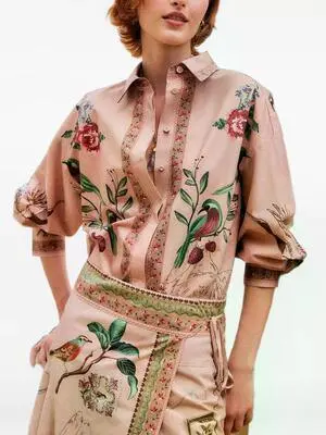 Farm Rio Bird Poetry Graphic-print Button-down Shirt