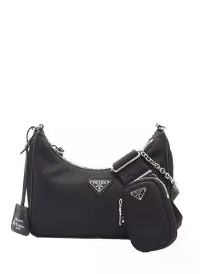 Prada 2019-2026 Mini Saffiano Trimmed Tessuto Re Edition 2005 Satchel - Black