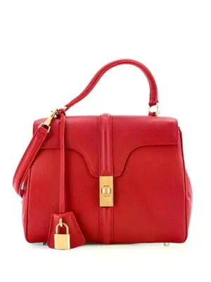 Celine 16 Top Handle Bag Grained Calfskin Small Satchel - Red