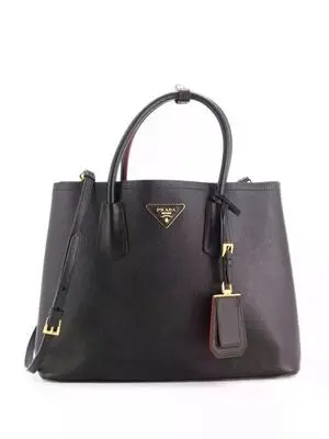 Prada Cuir Double Saffiano Leather Medium Tote Bag - Black
