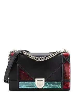 Dior Diorama Flap Bag Sequin Embellished Lambskin Medium Crossbody Bag - Black