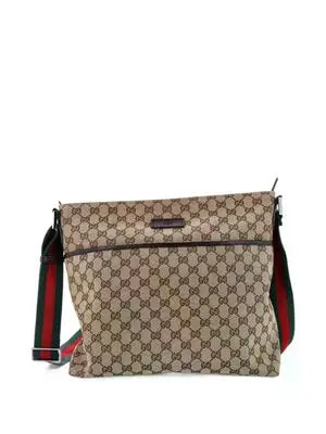 Gucci Web Strap Zip Messenger Bag Gg Canvas Medium Crossbody Bag