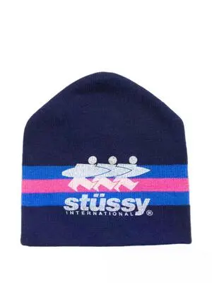 StÜssy Striped Logo-print Beanie Hat - Blue