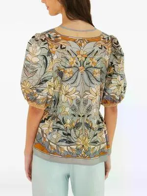 Farm Rio Stained Glass Floral-print Puff-sleeve Blouse