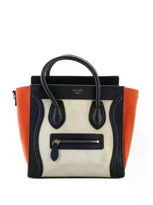 Celine Bicolor Luggage Bag Canvas And Leather Nano Tote Bag - Orange