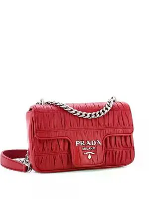 Prada Chain Flap Shoulder Bag Nappa Gaufre Small Crossbody Bag - Red