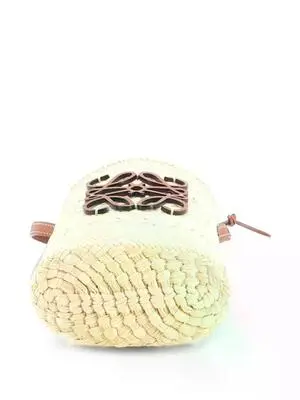 Loewe Paula's Ibiza Anagram Bucket Bag Woven Raffia With Leather Crossbody Bag - Neutrals