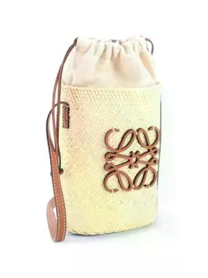 Loewe Paula's Ibiza Anagram Bucket Bag Woven Raffia With Leather Crossbody Bag - Neutrals