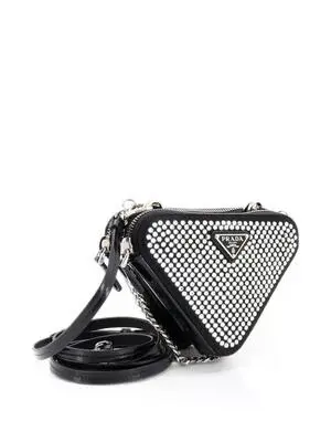 Prada Triangle Double Pouch Crystal Embellished Satin Mini Crossbody Bag