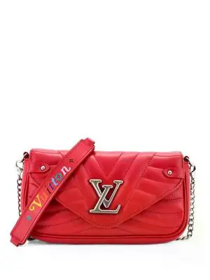 LOUIS VUITTON New Wave Chain Pochette Quilted Leather Clutch Bag - Red