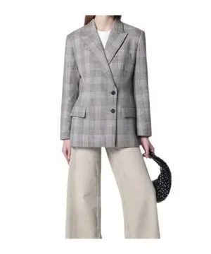 ANINE BING Aretha Plaid Button Blazer