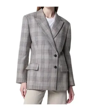 ANINE BING Aretha Plaid Button Blazer