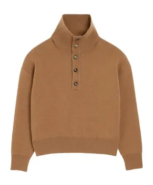AMI Paris Buttoned Funnel-neck Knitted Sweater - Camel