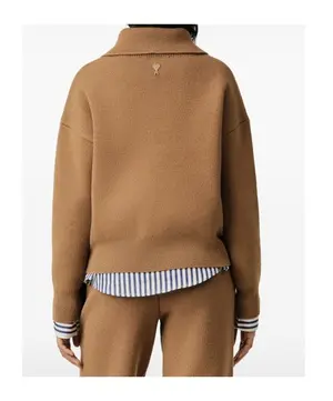 AMI Paris Buttoned Funnel-neck Knitted Sweater