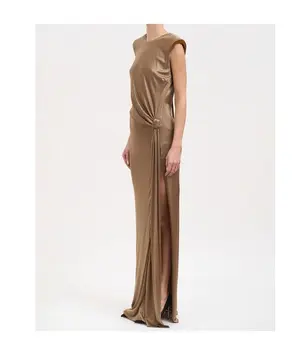 Elisabetta Franchi Pleated Gown With A Slit