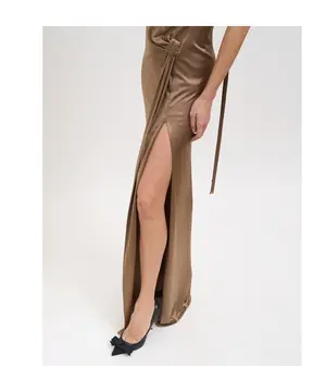 Elisabetta Franchi Pleated Gown With A Slit