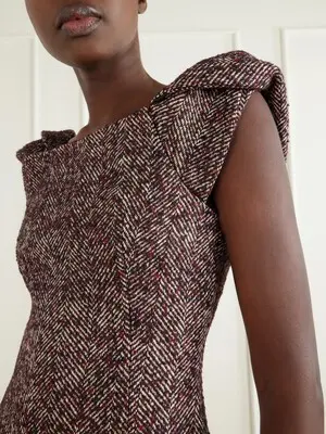 SHUSHU/TONG Bow-detailed Herringbone Midi Dress