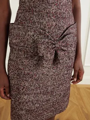 SHUSHU/TONG Bow-detailed Herringbone Midi Dress