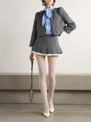 SHUSHU/TONG Layered Pleated Grain De Poudre Mini Skirt