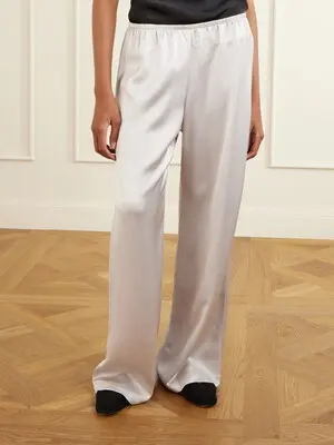 LESET Barb Satin Wide-leg Pants - Silver