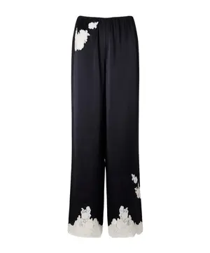 DÔEN Silk Trousers With Lace Trim
