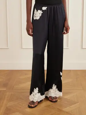 DÔEN Silk Trousers With Lace Trim