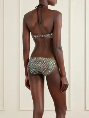 Missoni Cut-out Sequin-embellished Striped Metallic Halterneck Swimsuit