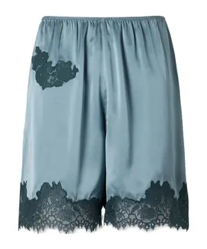 DÔEN Silk Lace Trim Shorts - Blue