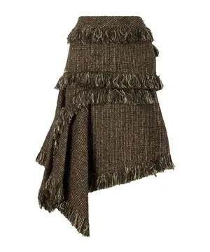 Sacai Fringed Wool-blend Tweed Midi Skirt - No
