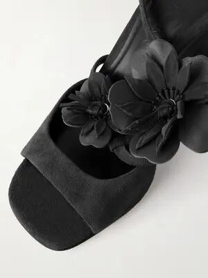 Zimmermann Embellished Leather-trimmed Suede Wedge Mules