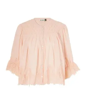 Rixo Shirred Lace-trimmed Cotton-voile Blouse - No
